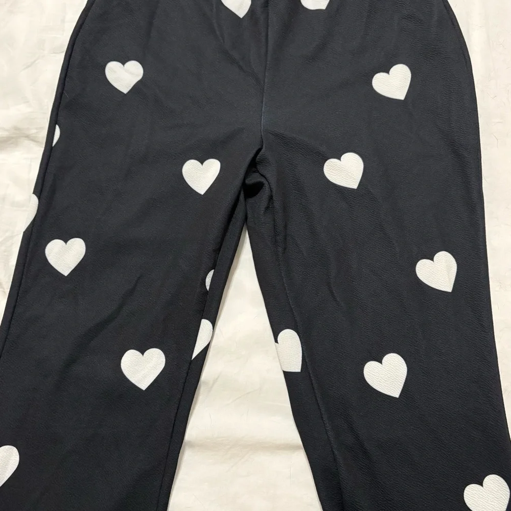 Pants & Jumpsuits | Black Pants With White Heart Pattern | Poshmark